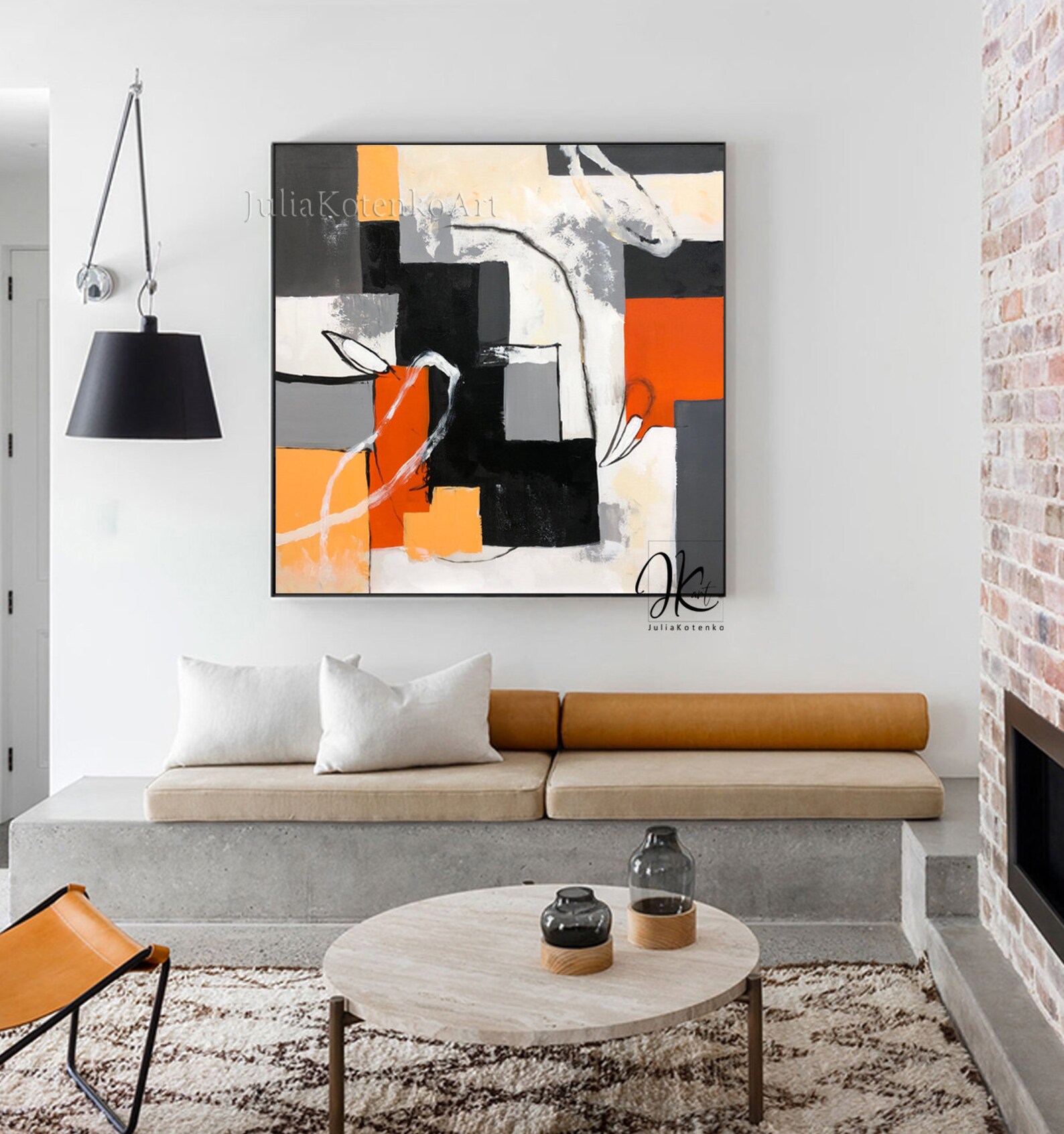 Oversized Abstract Wall Art On Canvas Orange Original Abstract | Etsy