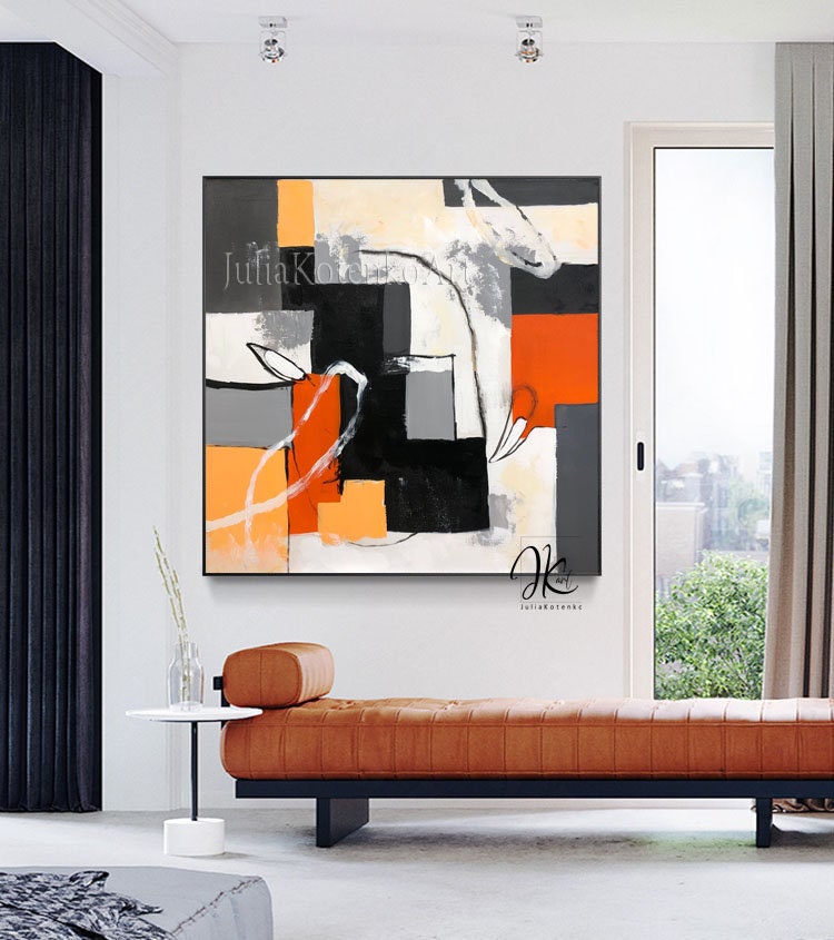 Oversized Abstract Wall Art On Canvas Orange Original Abstract | Etsy