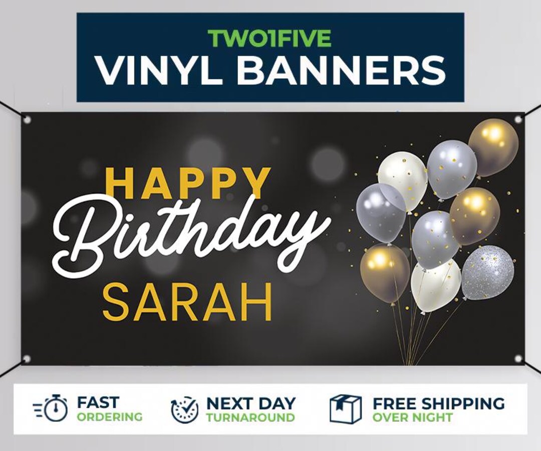 Custom Happy Birthday Banner: Elegant Black Vinyl, Personalized Sign - Etsy