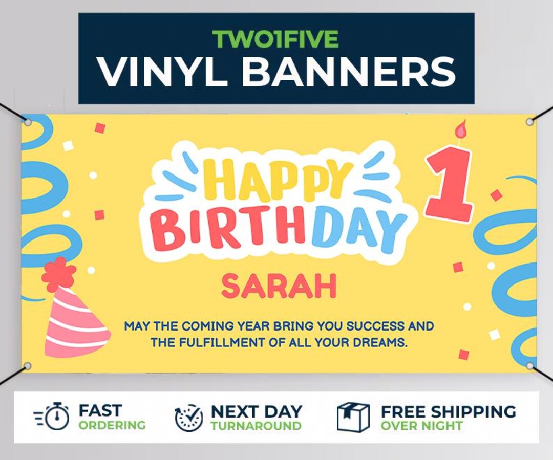 Happy Birthday Banner Colorful, Custom Name, Age and Message, Custom ...