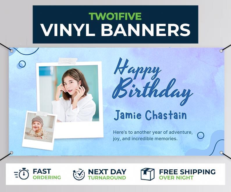 Happy Birthday Banner Before & After, Pink/light Blue, With 2 Photos ...