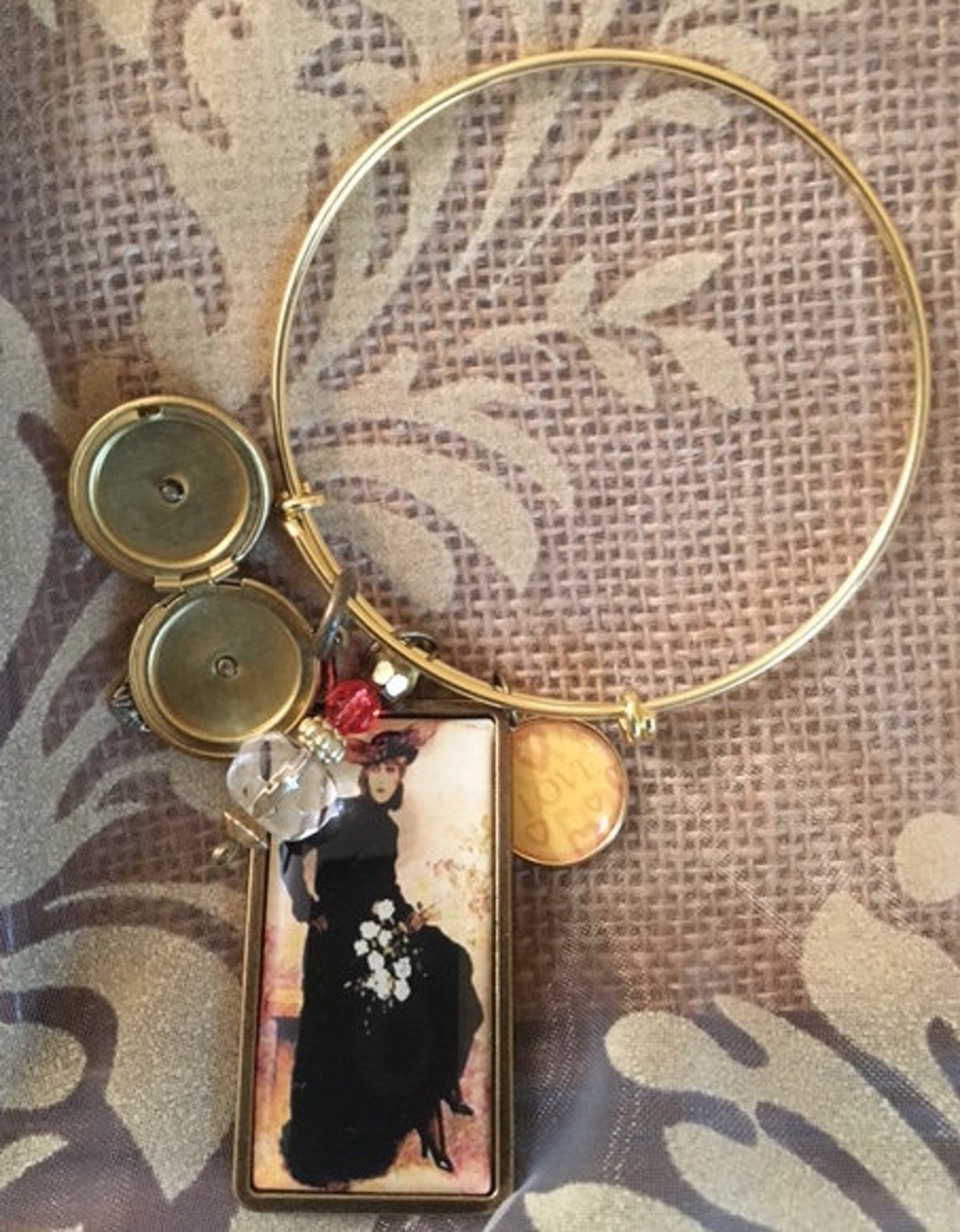 Lovely Lady Expandable Bangle With Beads Charms and Locket - Etsy