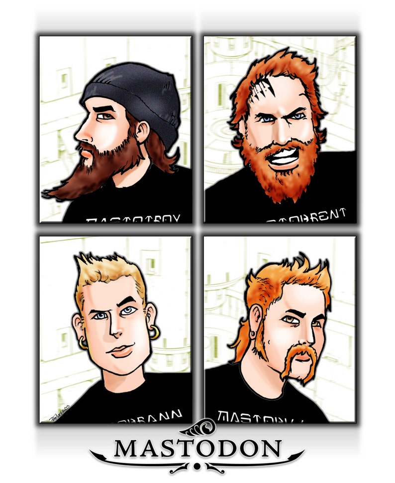 Mastodon - Cartoon Heads Art Print A3 - Etsy