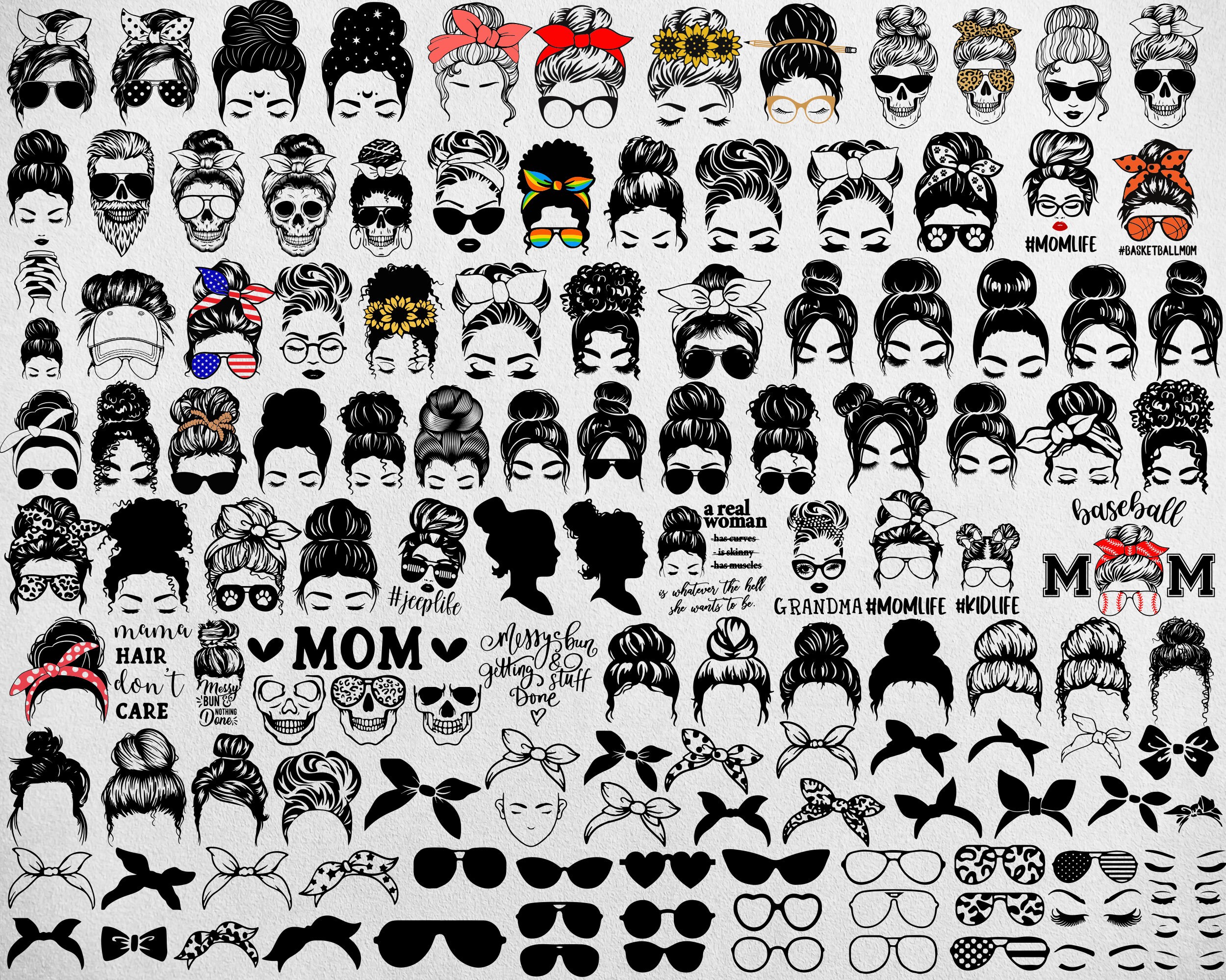 140 Messy Bun Svg Huge Bundle Messy Bun Svg Mom Life Svg | Etsy