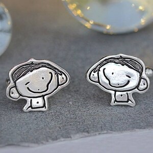 Childs Drawing Personalised Silver Cufflinks, Kids Picture Art Cuff ...