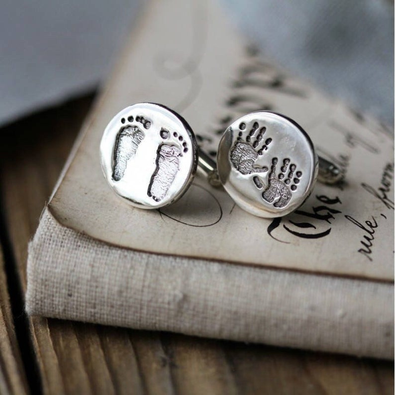 Handprint & Footprint Personalised Silver Cufflinks - Etsy Handprint & Footprint Personalised Silver Cufflinks - Etsy