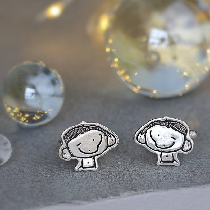Childs Drawing Personalised Silver Cufflinks, Kids Picture Art Cuff ...