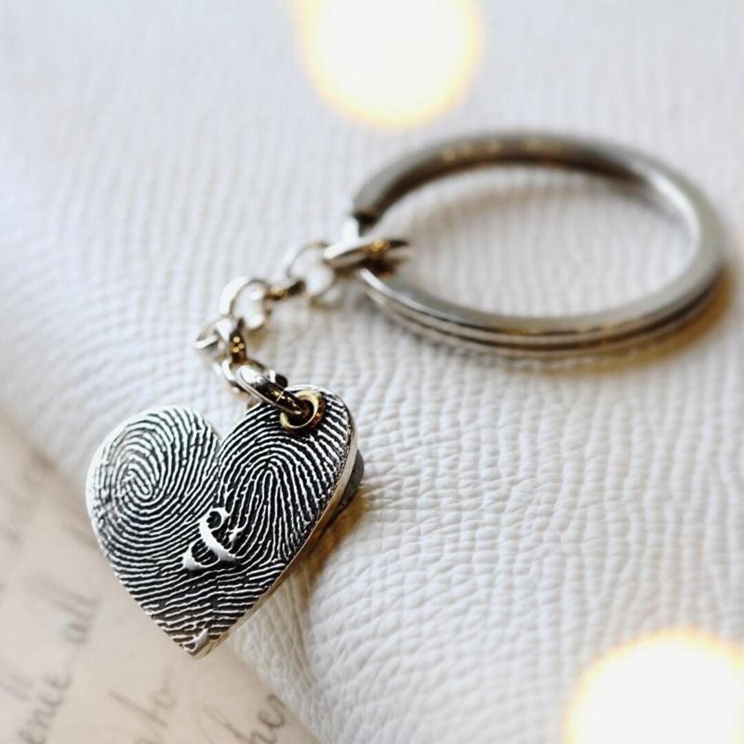 Fingerprint Keyring, Sterling Silver, Double Fingerprint Heart Keyring ...