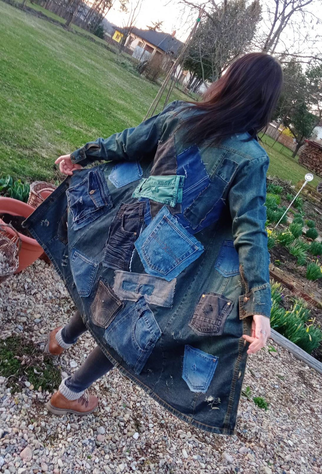 Distressed Denim Patchwork Coat, Boho Upcycled Jacket (S/M) - Etsy