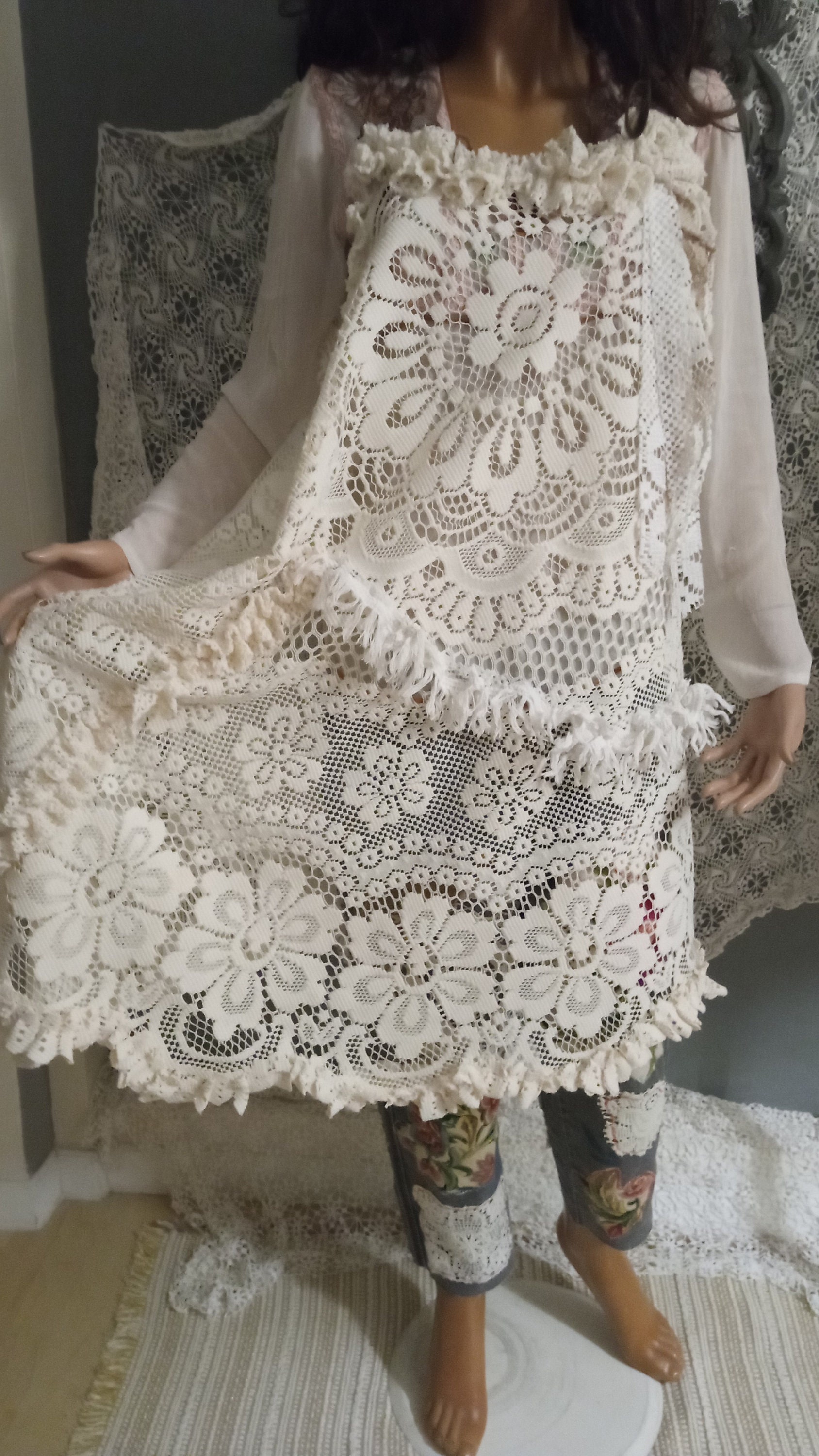 Pretty Handmade OOAK Bohemian Gypsy Art Shabby Chic Romantic Vintage Lace Over Dress True ...