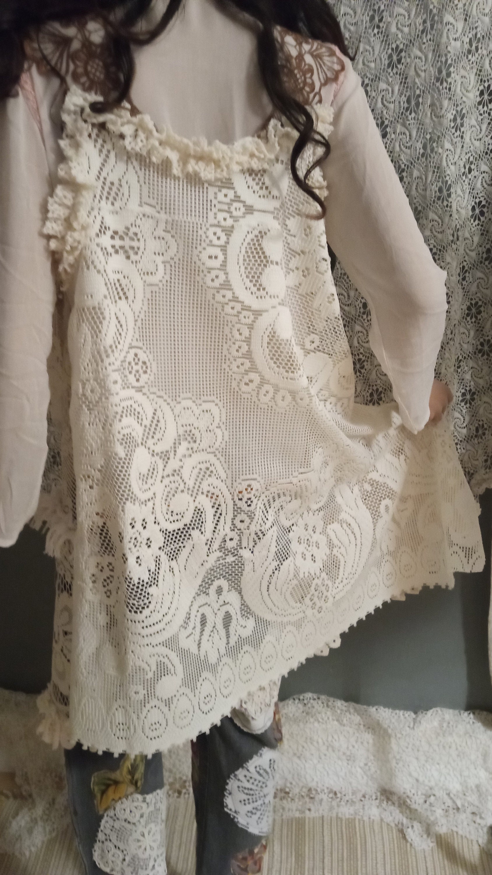 Pretty Handmade OOAK Bohemian Gypsy Art Shabby Chic Romantic Vintage Lace Over Dress True ...