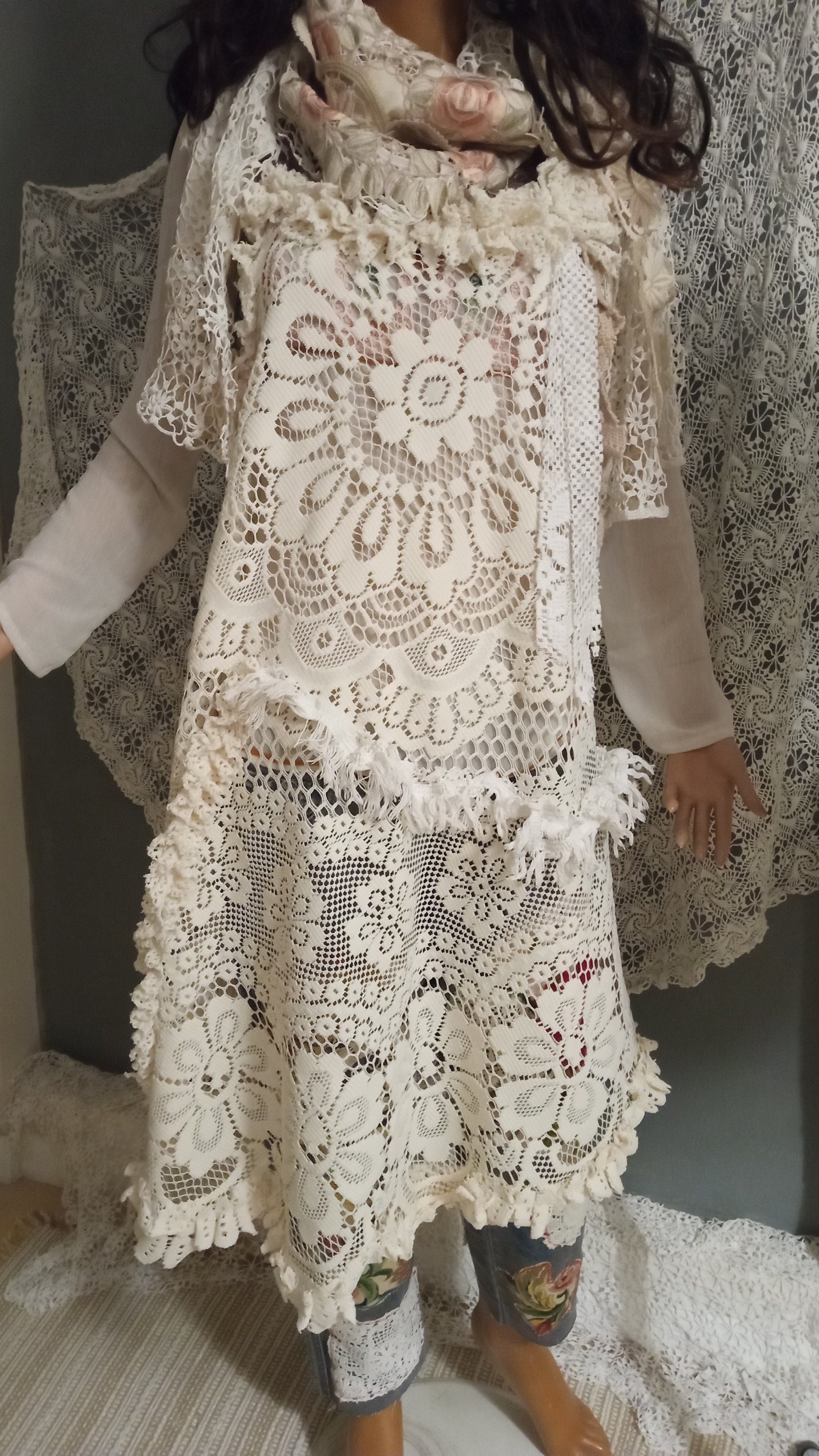 Pretty Handmade OOAK Bohemian Gypsy Art Shabby Chic Romantic Vintage Lace Over Dress True ...