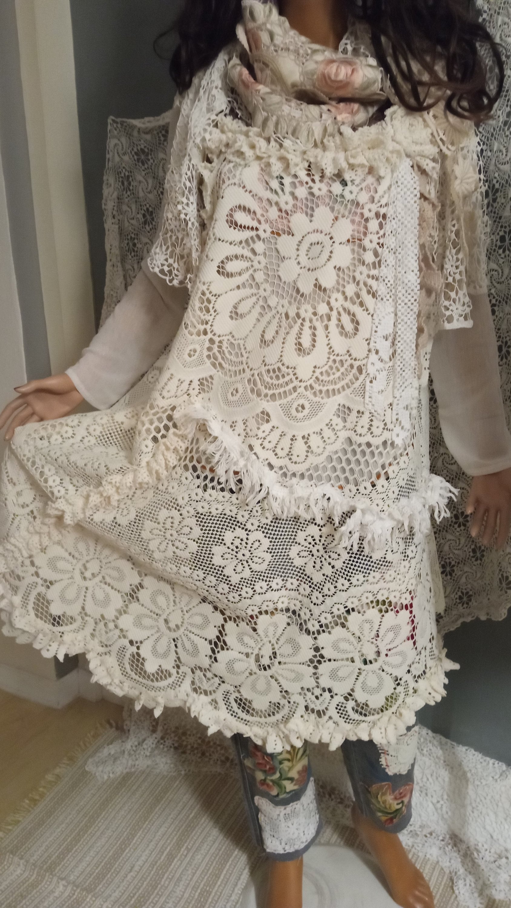 Pretty Handmade OOAK Bohemian Gypsy Art Shabby Chic Romantic Vintage Lace Over Dress True ...