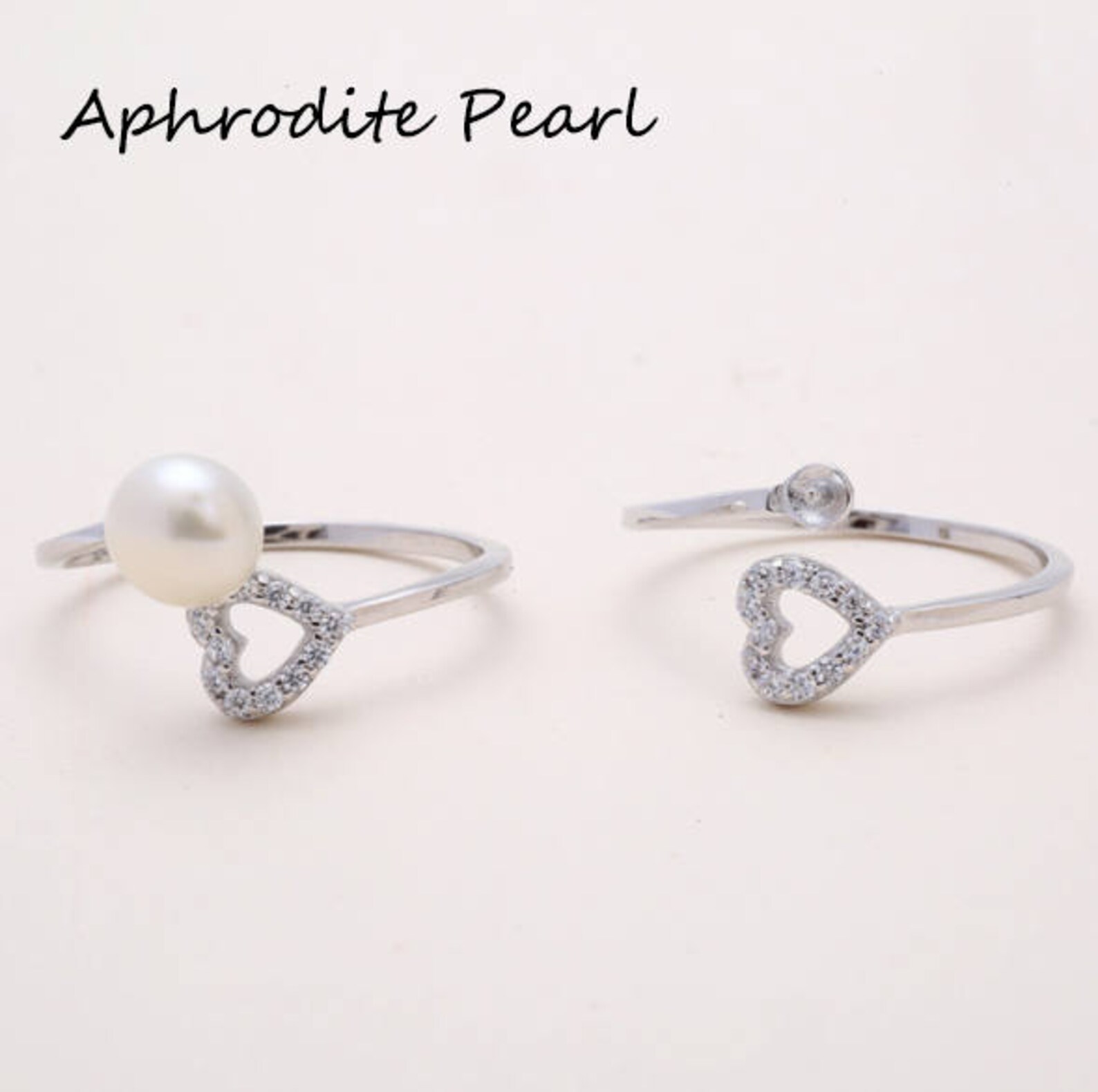 925 Silver and Zircon Ring Mounting, Adjustable Ring Setting, Heart and ...