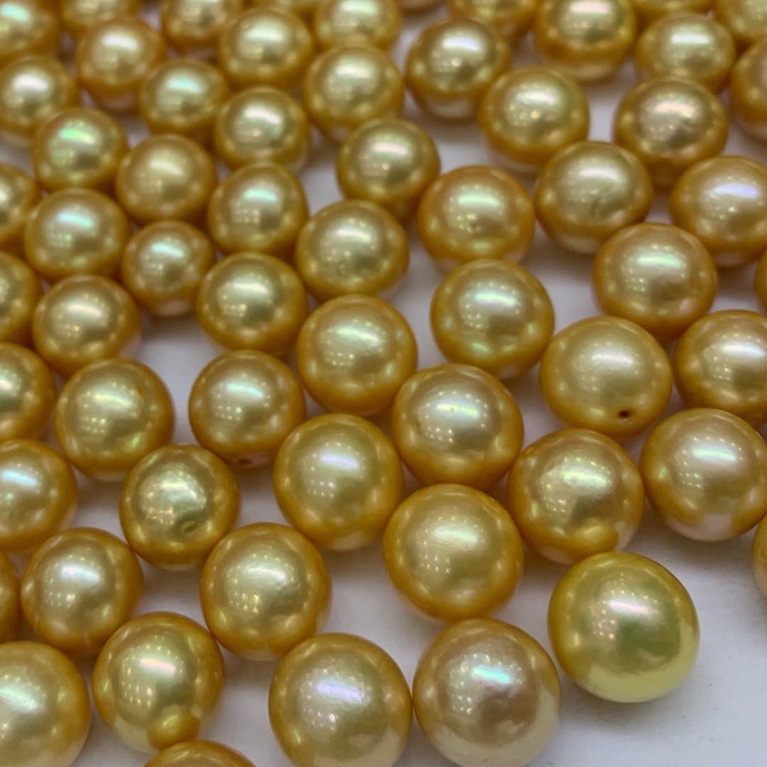1pc 10-11mm Real Freshwater Round Pearl, Dyed Golden Freshwater Beads ...