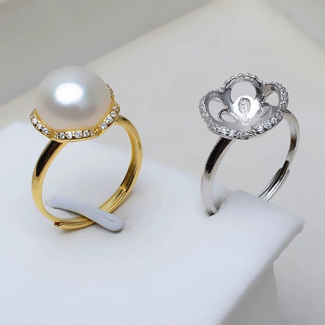 Solid 925 Sterling Silver Ring Setting for Half Drilled Pearl or Gems ...