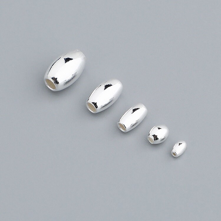 10 Pcs Solid 925 Sterling Silver Beads for Jewelry Making, Oval Silver ...