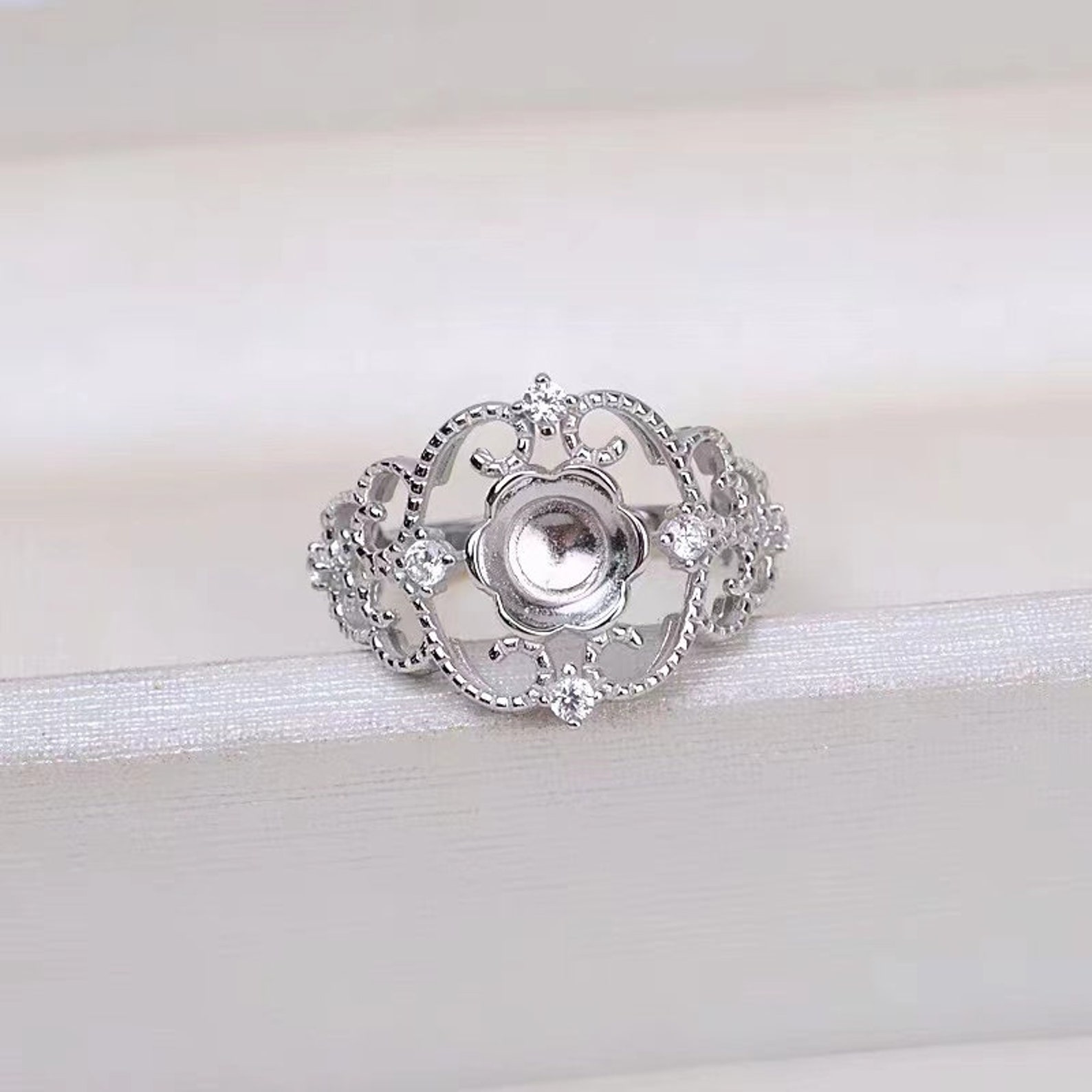 Adjustable Solid S925 Sterling Silver Ring Setting,vintage Ring ...