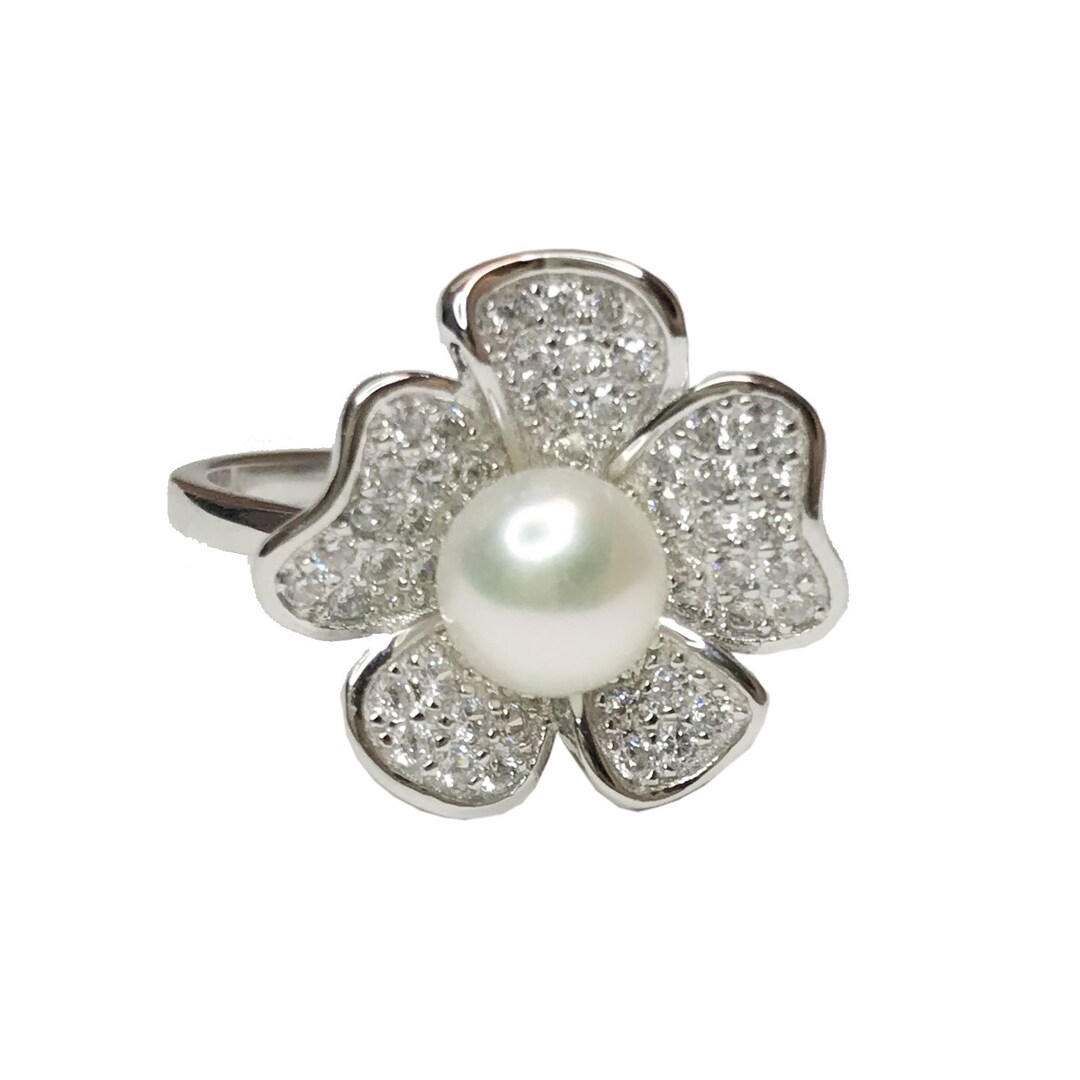 Adjustable 925 Sterling Silver Flower Ring Setting for Pearl - Etsy
