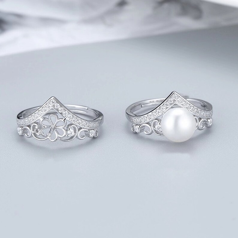 Adjustable Solid Sterling Silver Ring Setting for Half Drilled Pearl or ...