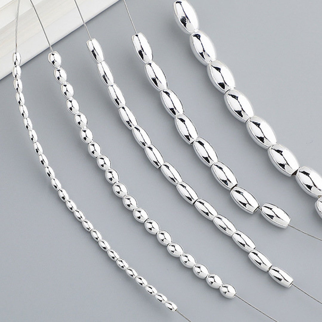 10 Pcs Solid 925 Sterling Silver Beads for Jewelry Making, Oval Silver ...