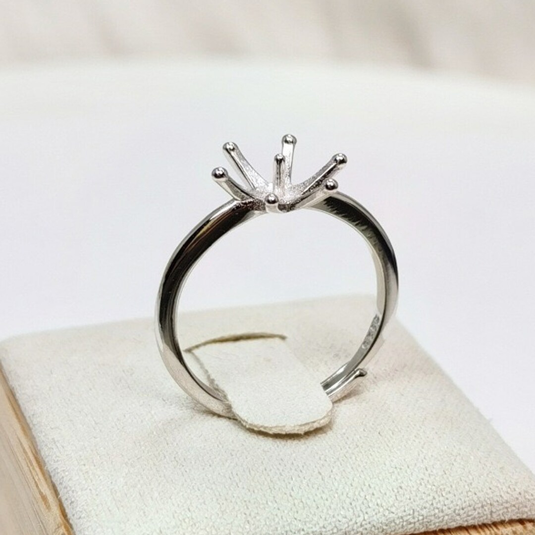 Solid 925 Sterling Silver Ring Setting for Half Drilled Pearl or Gems ...