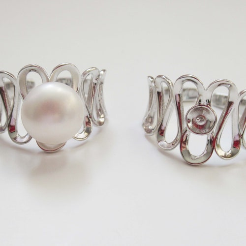 Adjustable Solid Sterling Silver Ring Setting for Pearl or - Etsy