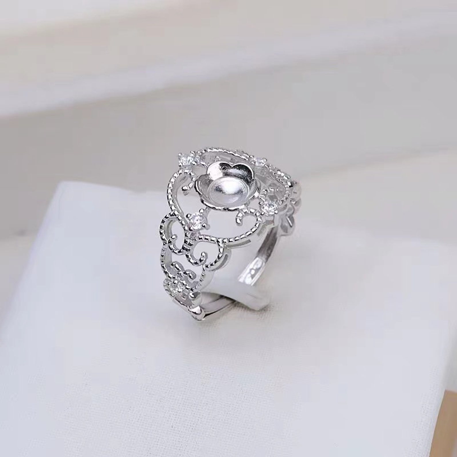 Adjustable Solid S925 Sterling Silver Ring Setting,vintage Ring ...