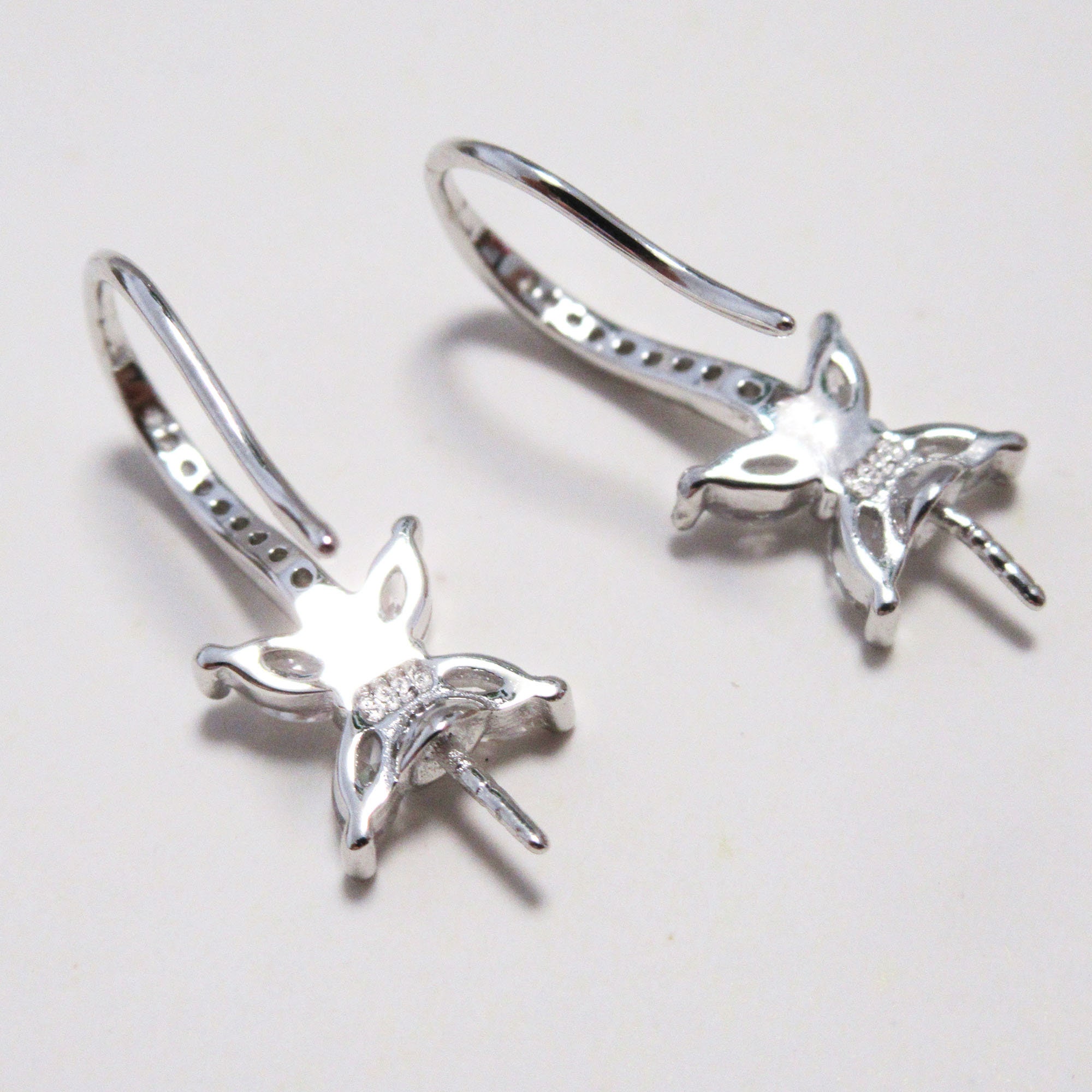 1 pair solid S925 sterling silver earring setting for half | Etsy