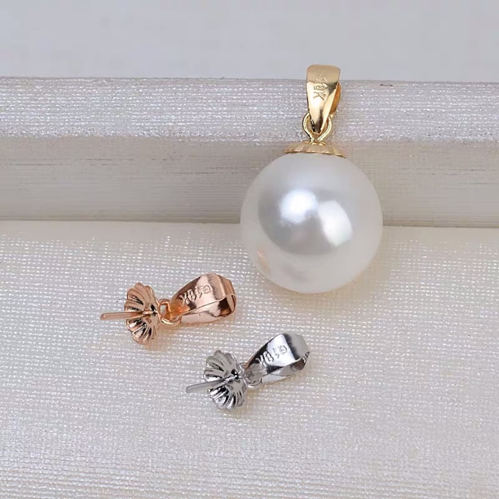 1pc Real 18k Gold Beads Cap, Pendant Setting for Pearl or Gemstone ...