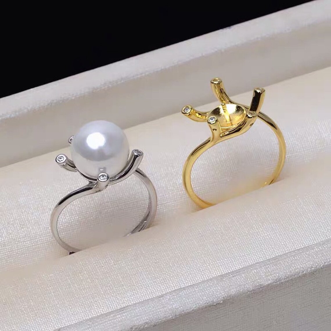Adjustable 925 Sterling Silver Ring Setting for Pearl or Gems, Pearl ...