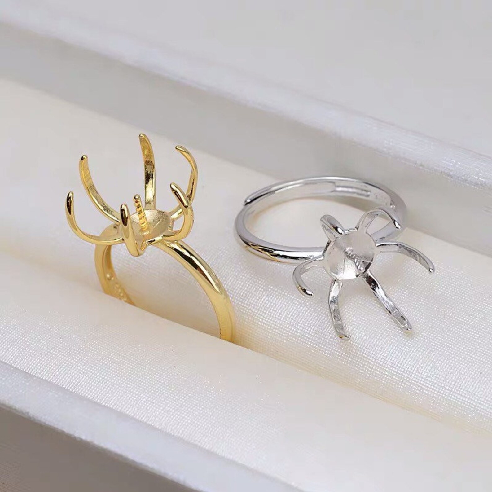 Adjustable Solid Sterling Silver With 18k Gold Plated Ring Setting for ...