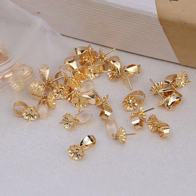 1pc Real 18k Gold Beads Cap, Pendant Setting for Pearl or Gemstone ...
