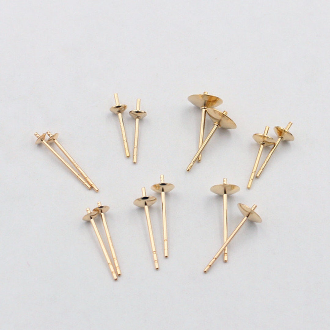 14K Gold Filled Earring Setting for Half Drilled Pearl or Bead, Pearl ...