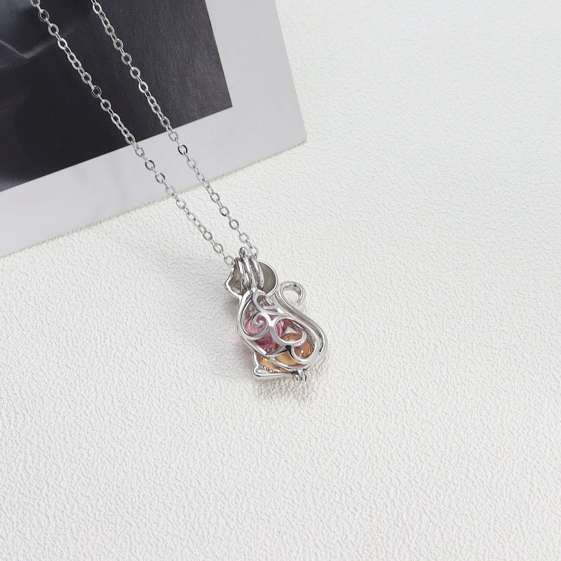 Solid S925 Sterling Silver Pearl Cage, Cat Pendant Cage for Pearl or ...