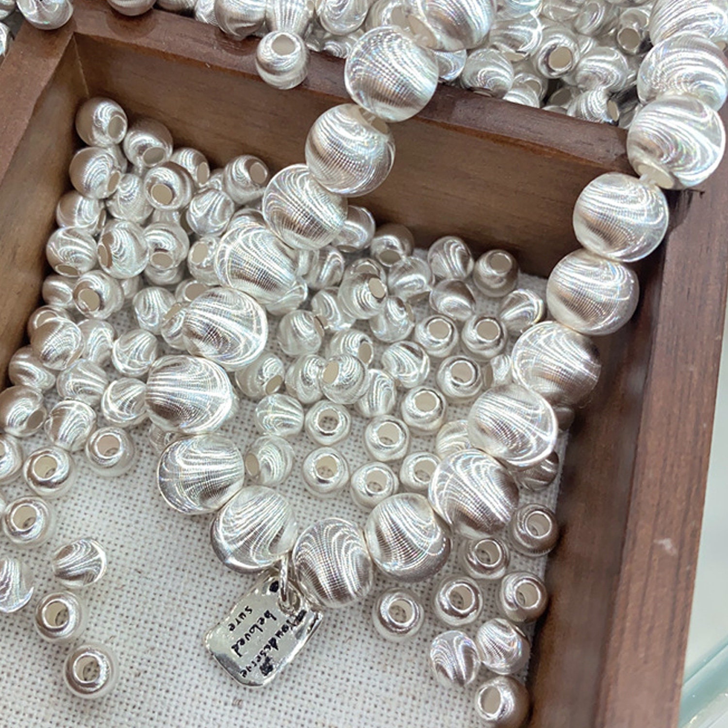 925 Sterling Silver Beads for Jewelry Making, Cat Eye Opal Pattern ...
