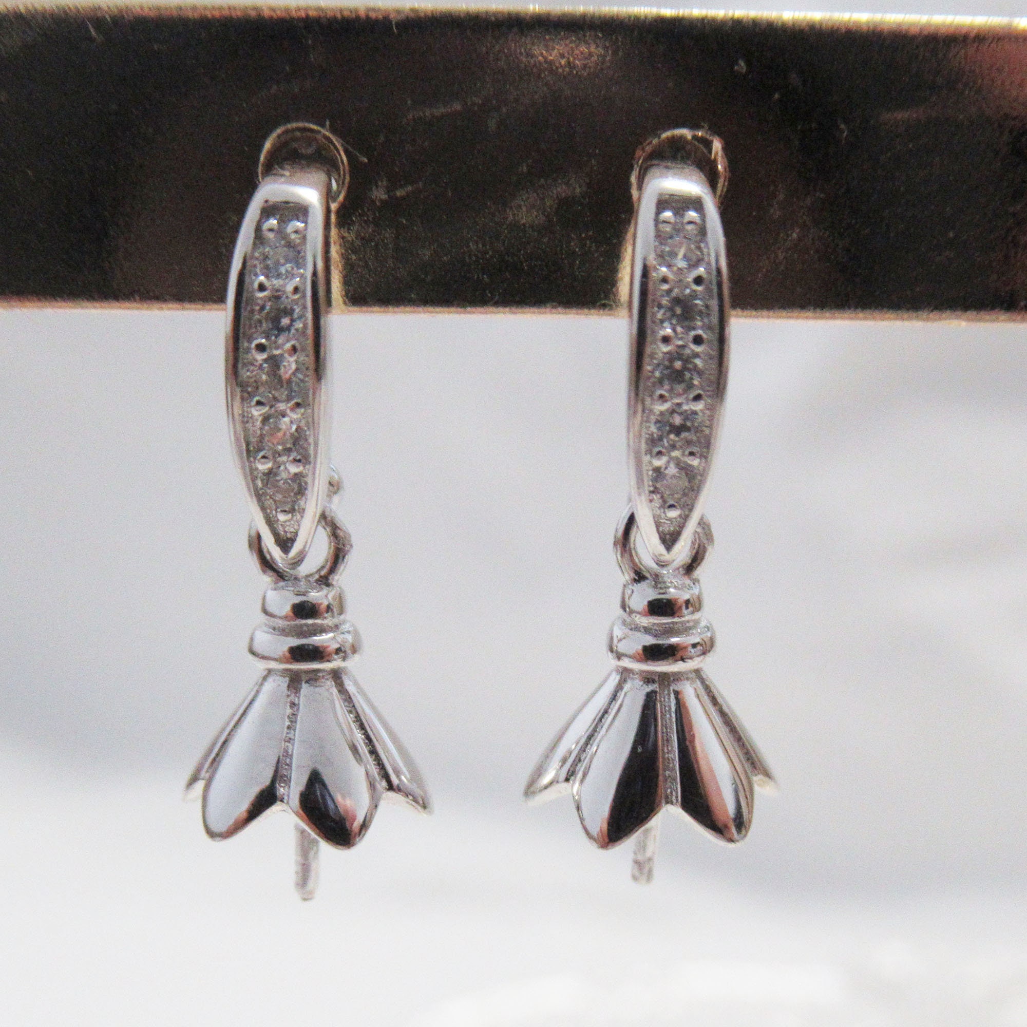 1 pair S925 solid sterling silver earring setting for half | Etsy