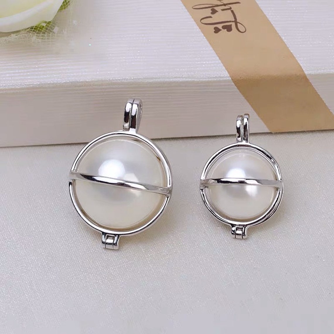 Solid S925 Sterling Silver Pearl Cage Pendant Cage for Pearl | Etsy