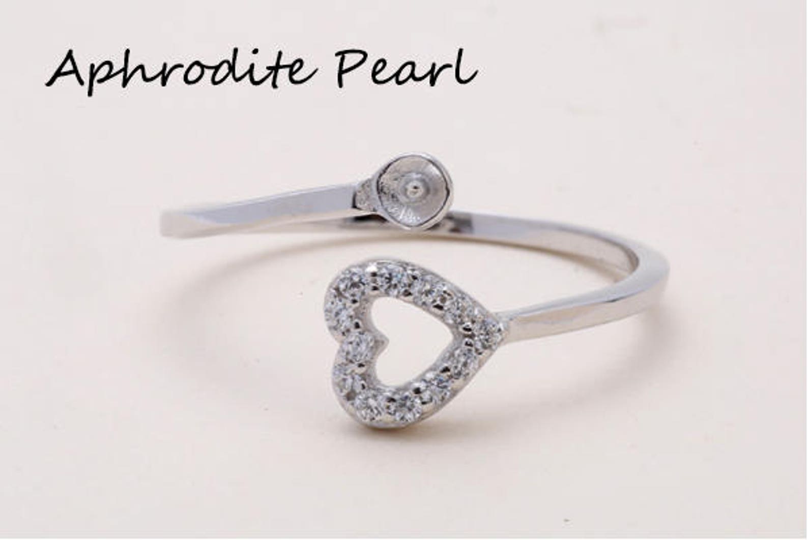 925 Silver and Zircon Ring Mounting, Adjustable Ring Setting, Heart and ...