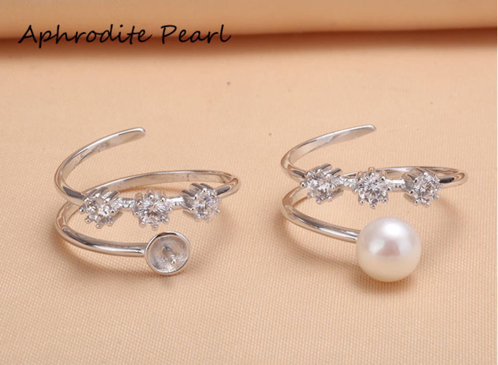 S925 Sterling Silver Ring Setting, Adjustable Double Ring Mounting ...