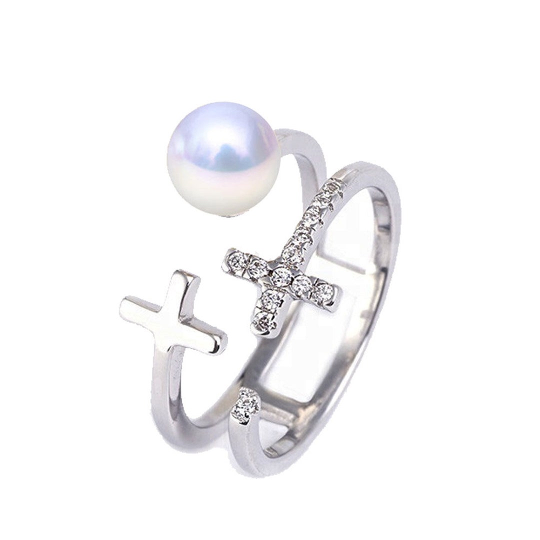 Zircon Solid Sterling Silver Ring Setting, Cross Pattern Ring Mounting, Ring Blank Without Pearl ...