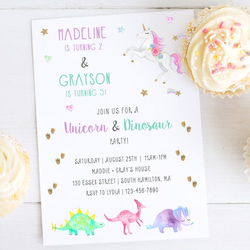 Unicorn and Dinosaur Birthday Party Welcome Sign Unicorns and | Etsy