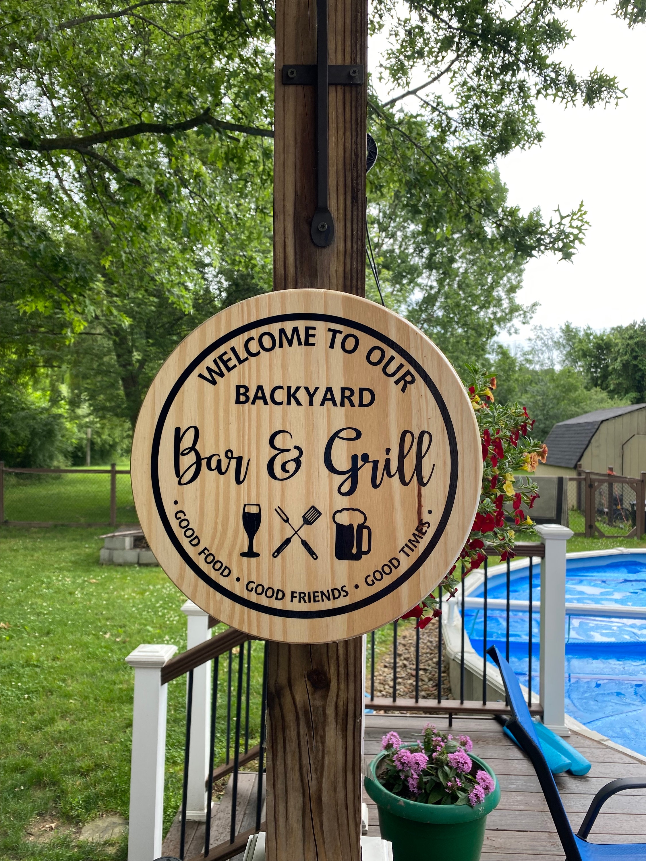 Backyard Bar & Grill Sign: Outdoor Patio Decor, Personalized Wooden ...