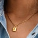 Engraved Padlock Charm Link Chain Necklace Gold Silver 925 ...