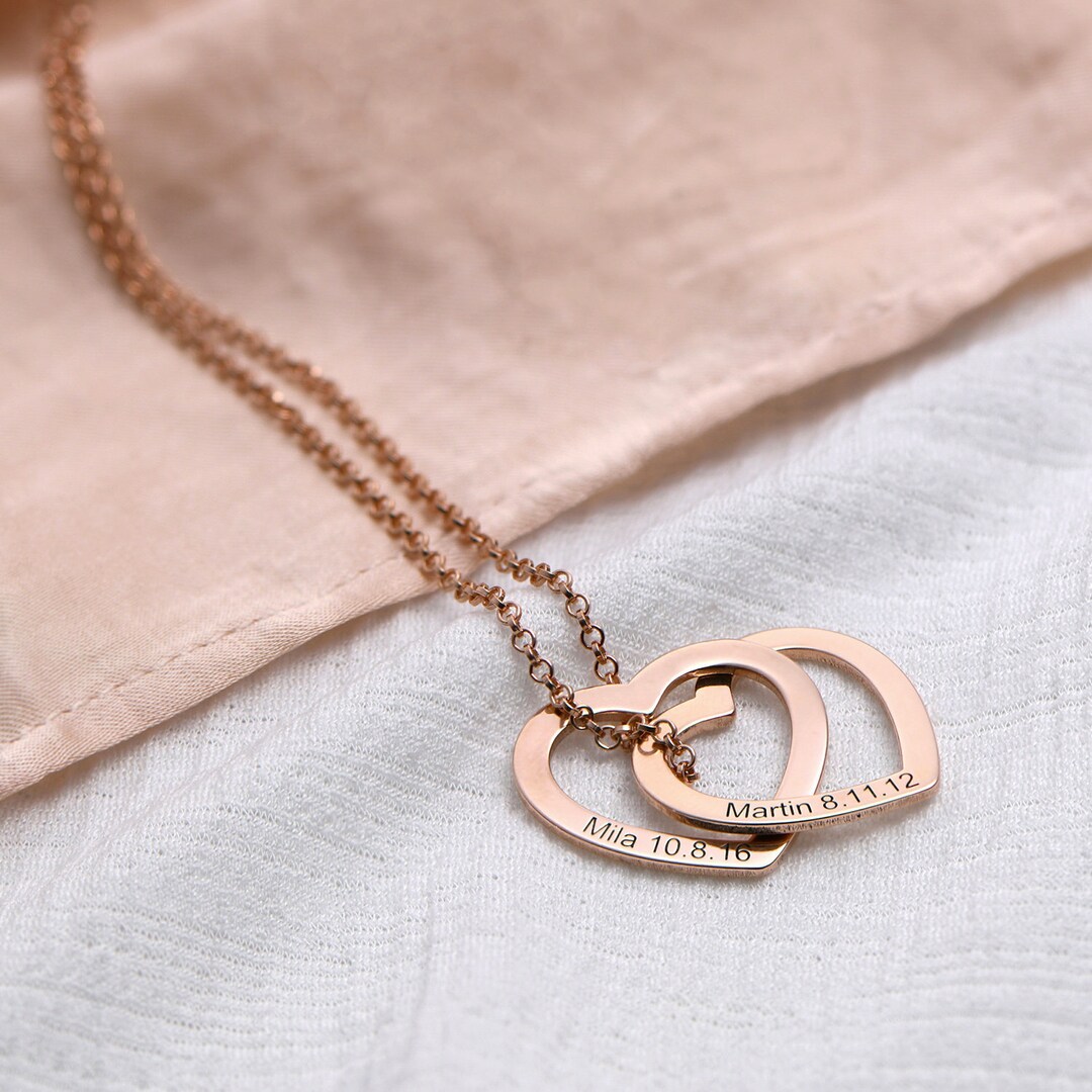 Personalized Two Interlocking Hearts Pendant Necklace Rose Gold ...