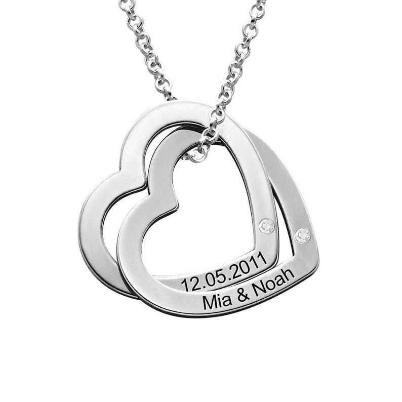Personalized Two Interlocking Hearts Pendant Necklace Rose Gold ...
