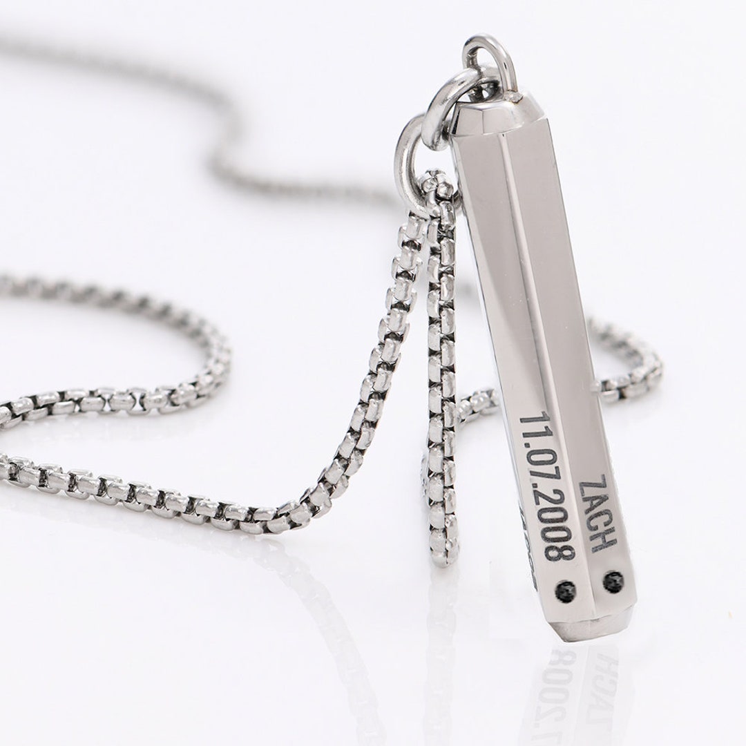 Customized 3D Engraved Hexagon Bar Necklace With Diamond in Stainless ...