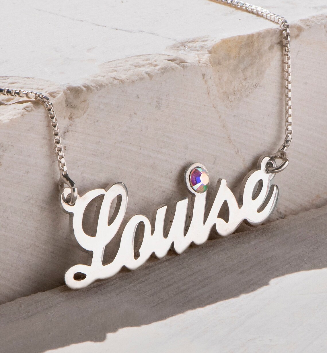 Custom Made Birthstone Name Necklace Gold Sterling Silver - Etsy
