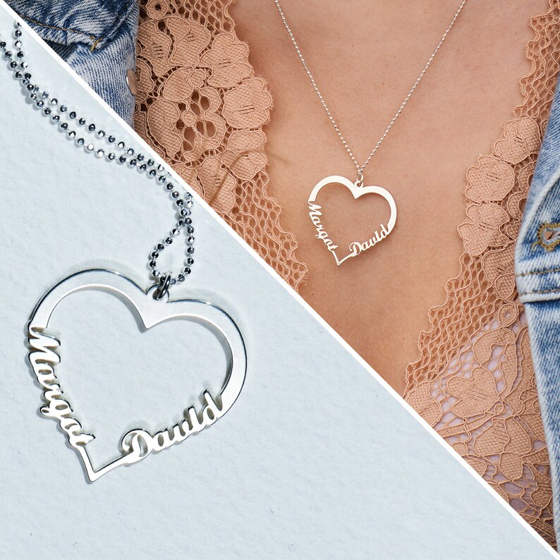 Personalized Heart Pendant Name Necklace with Two Names in | Etsy