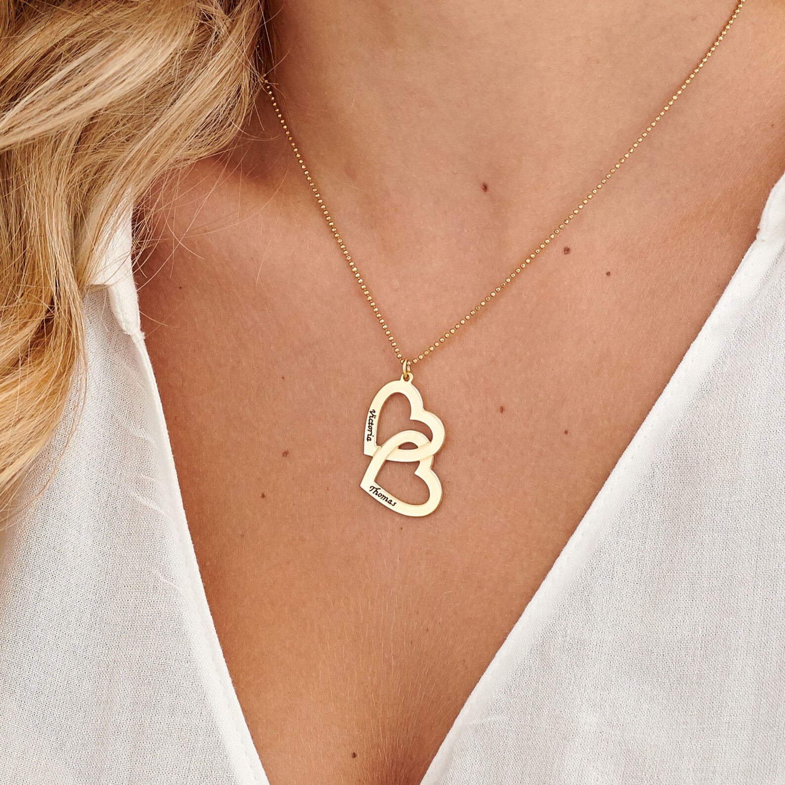 Custom Engraved Heart in Heart Two Hearts Women's Gold - Etsy